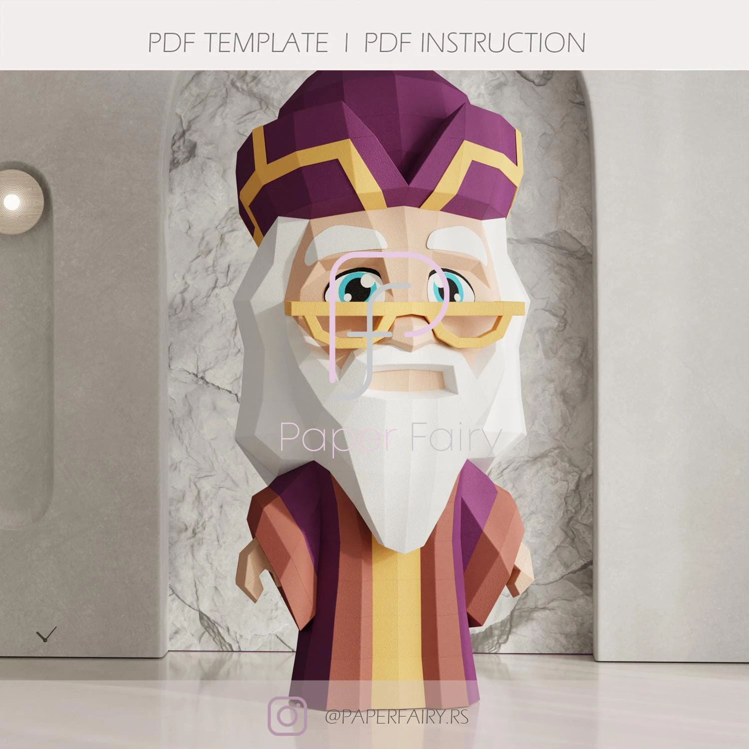 Albus Dumbledore Wizard Papercraft Template: Low Poly 3D Puzzle (PDF ...