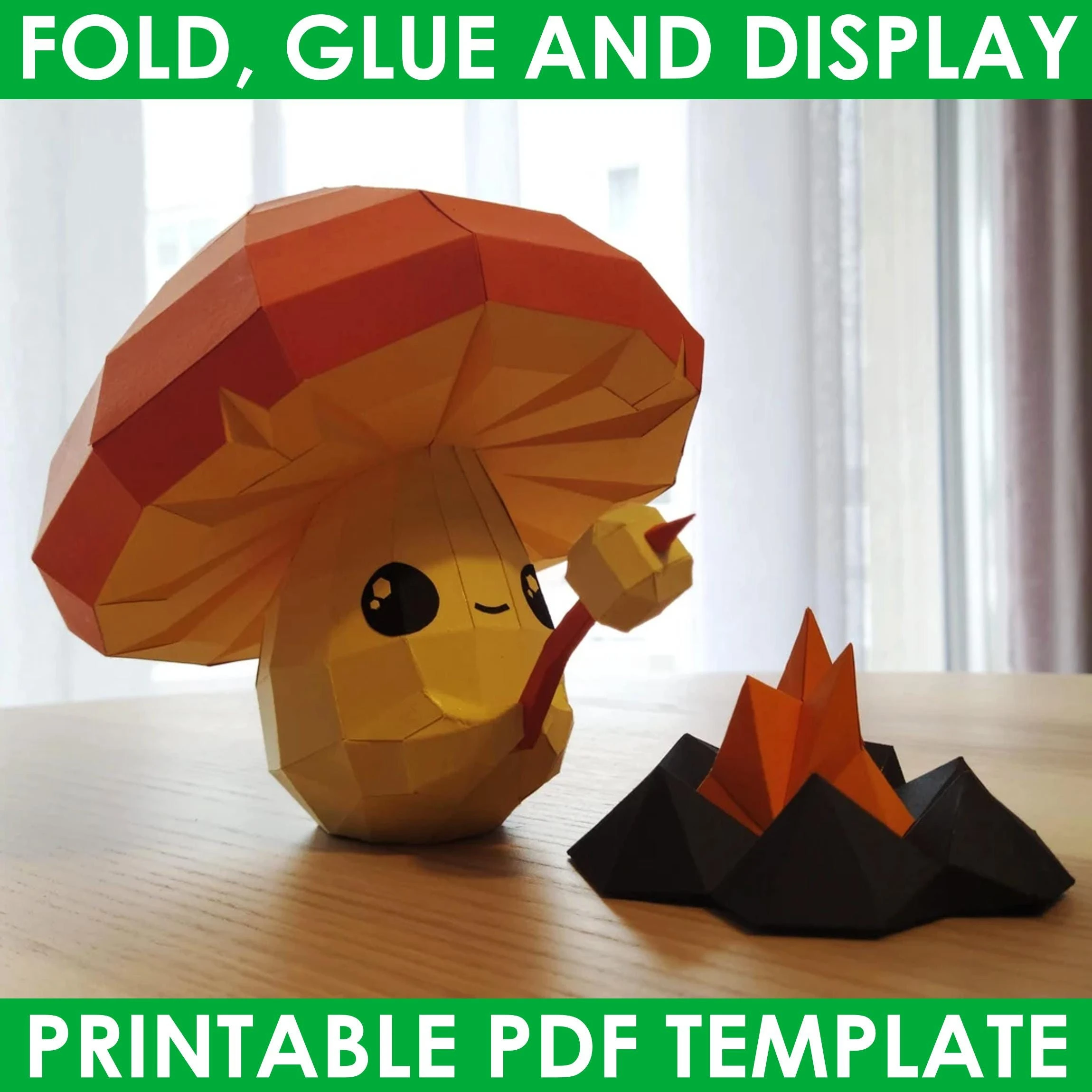 Papercraft template PDF DIY - Champignon et feu de camp - Mushling and ...