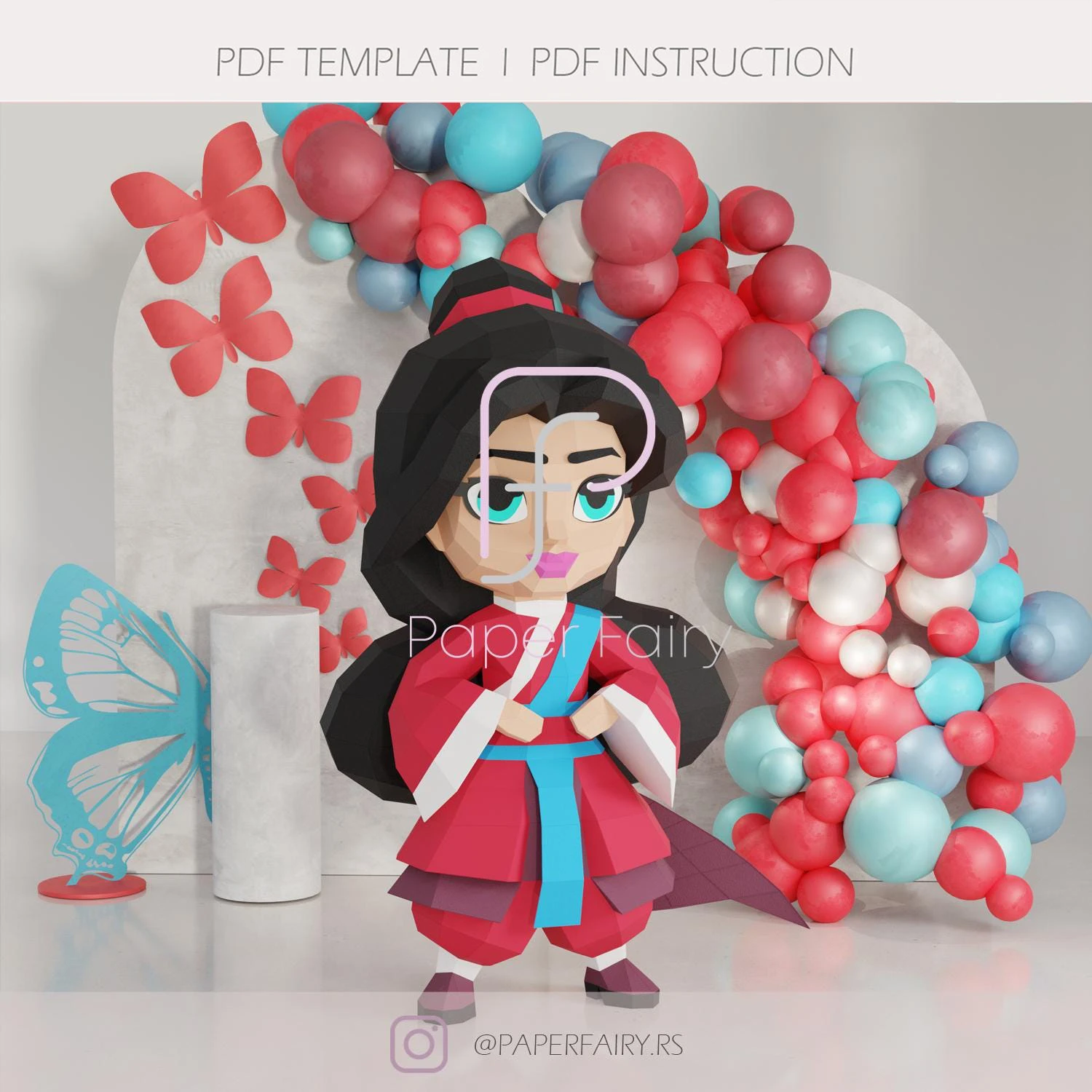 Mulan Doll Low Poly Papercraft Digital Template PDF Download 3D Low ...