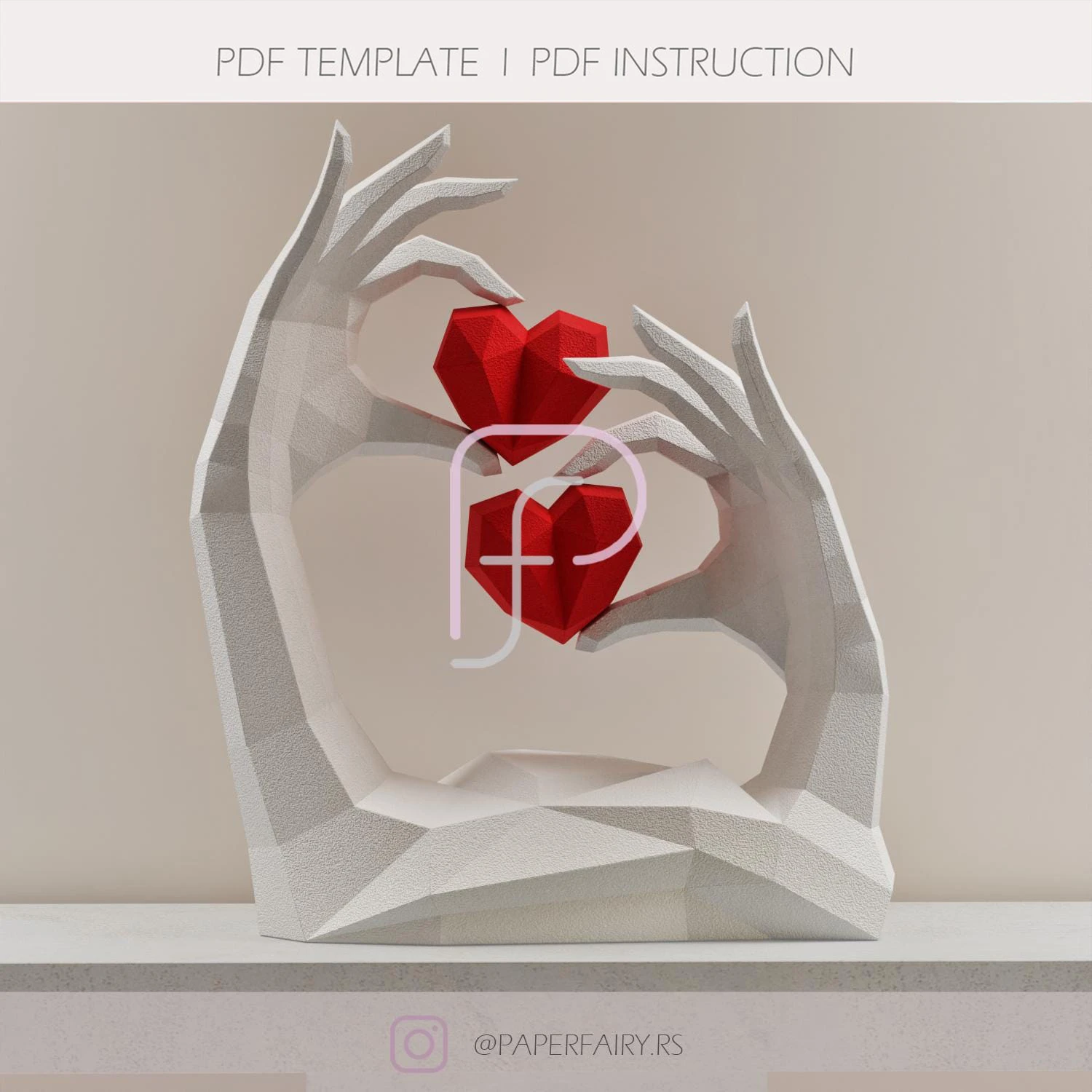 Heart Hands Papercraft, Low Poly Printable Template, DIY Low Poly, Hand ...
