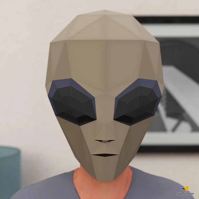 Alien Mask Low poly Papercraft, DIY, PDF