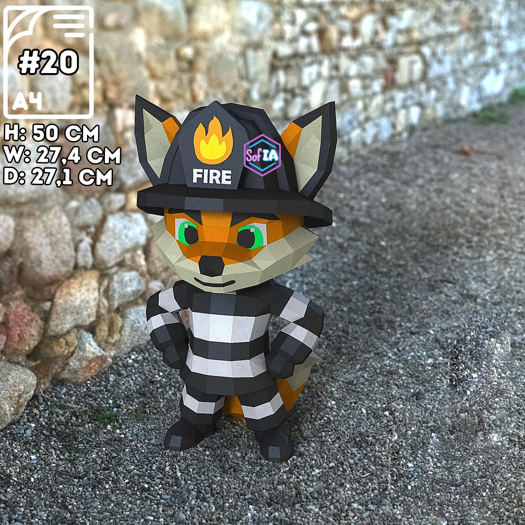 Fox Firefighter Papercraft PDF Template For office, Room, Decor, DIY ...