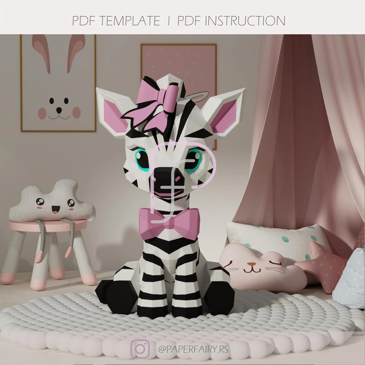 Zebra Papercraft Template, Low Poly 3D Paper Model DIY, pdf Girl ...