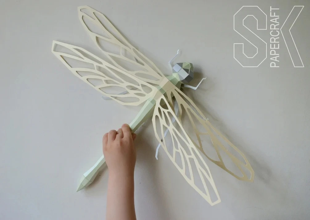 DIY Dragonfly Papercraft Template Low Poly 3D Insect Model Nature Decor ...