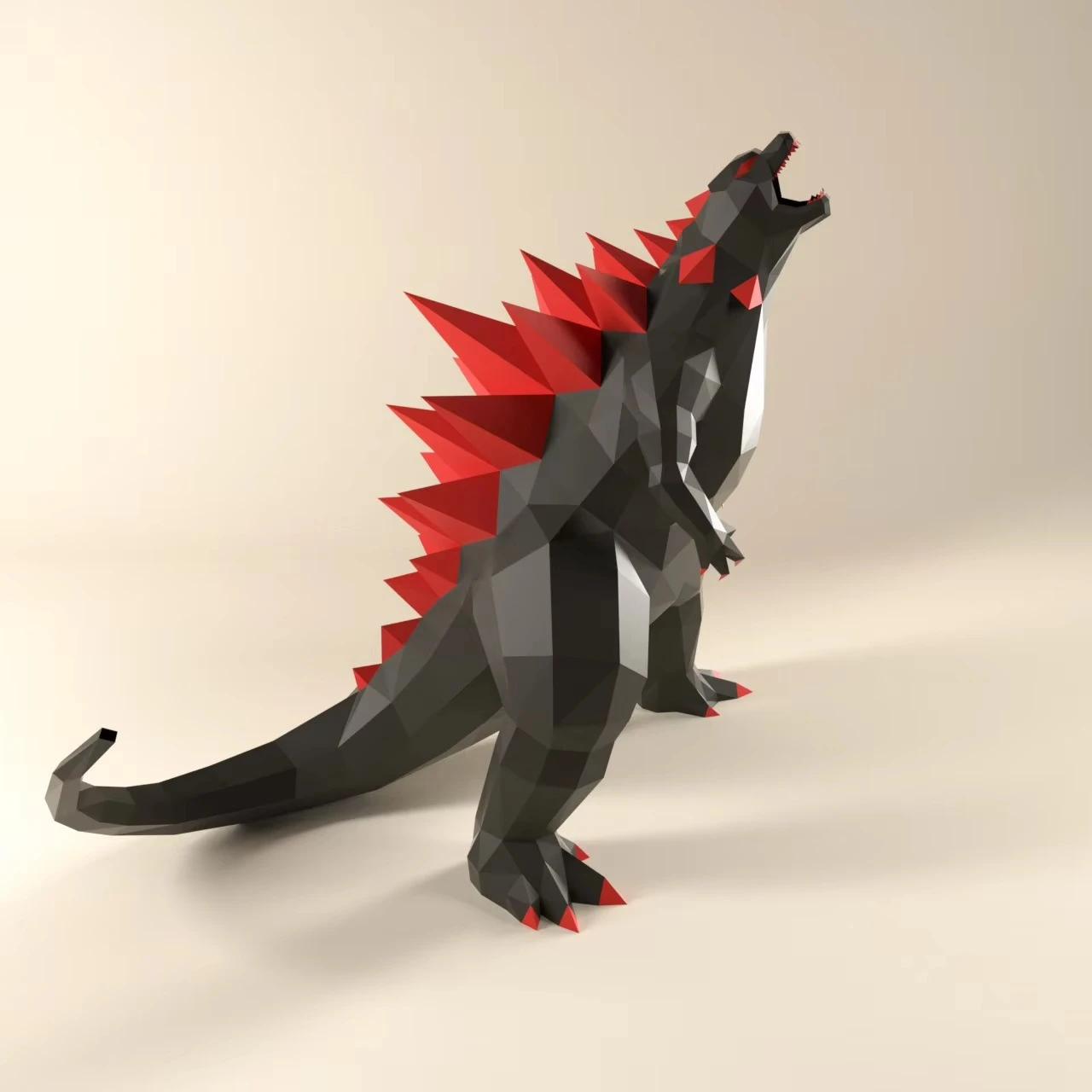 Godzilla Roar 3D Decor Low poly Papercraft, DIY, PDF