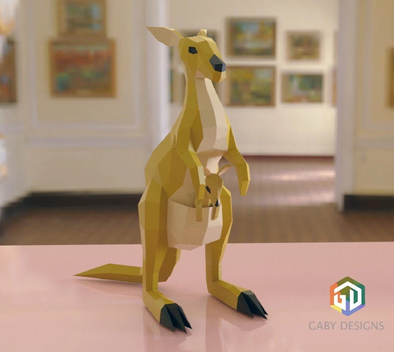 Kangaroo Mom 3D Decor Low poly Papercraft, DIY, PDF