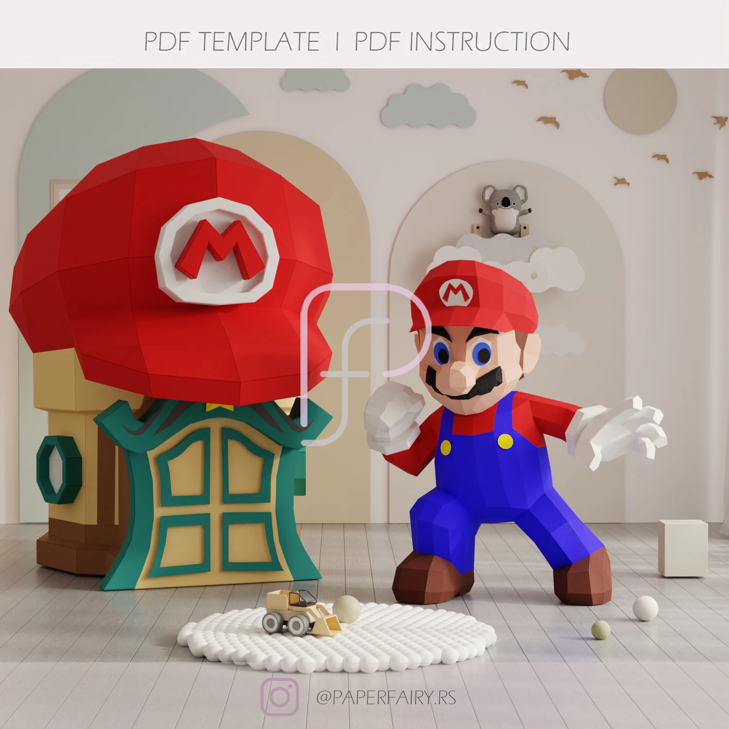3D Papercraft Super Mario + Home Mushroom template 2 designs | Low Poly ...