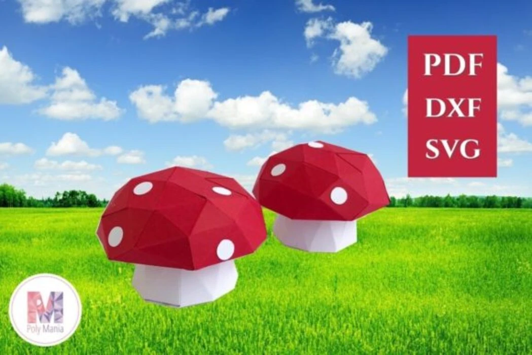 Mushroom Papercraft Template – Low Poly DIY Decor (pdf, svg, dxf)