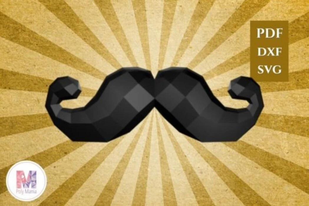 3D Papercraft Mustache Template: Low Poly Party Prop (SVG, DXF, PDF ...