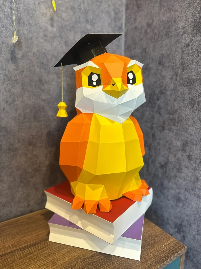 Owl on Books Papercraft Template - Low Poly, Pepakura PDF, DIY Handmade ...