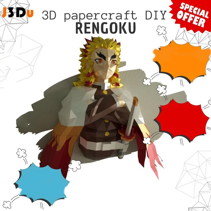 Rengoku Kyoujurou - Kimetsu no Yaiba Papercraft PDF Template For office ...