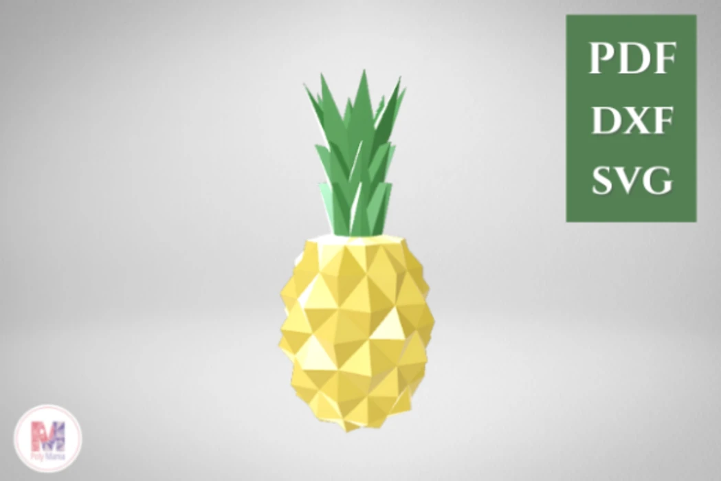 3D Pineapple Papercraft Template – Low Poly DIY Fruit Decor (pdf, svg, dxf)