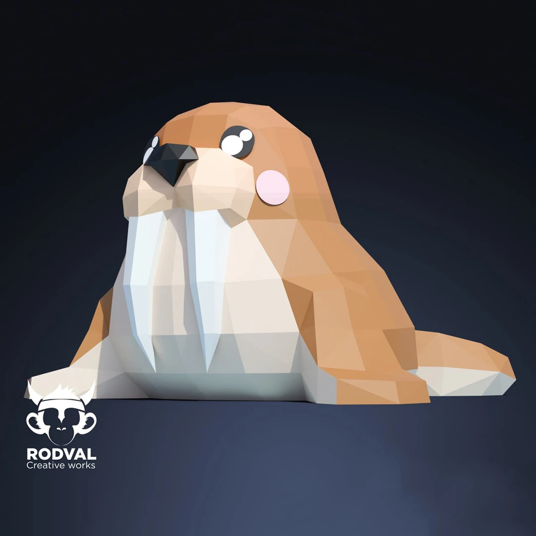 WALRUS, animal, Papercraft, Template, DIY, Paper, Low Poly, Cute ...