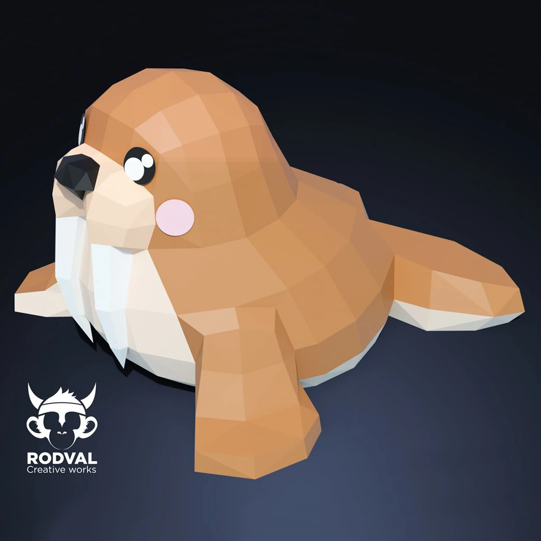 WALRUS, animal, Papercraft, Template, DIY, Paper, Low Poly, Cute ...