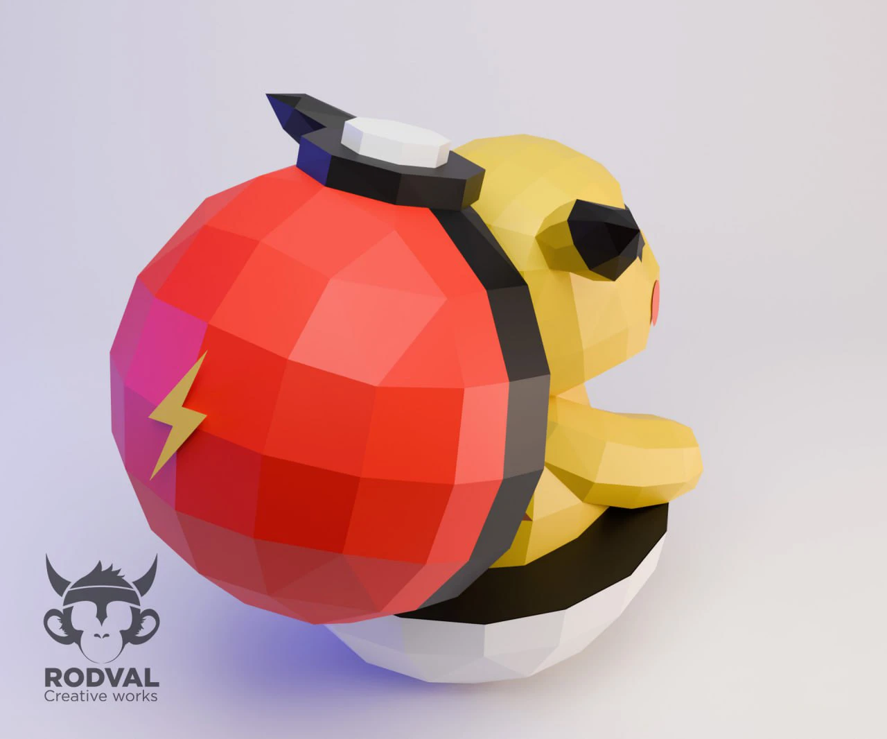PIKACHU POKEBALL, Pokemon, Papercraft, Template, DIY, Paper, Low Poly ...