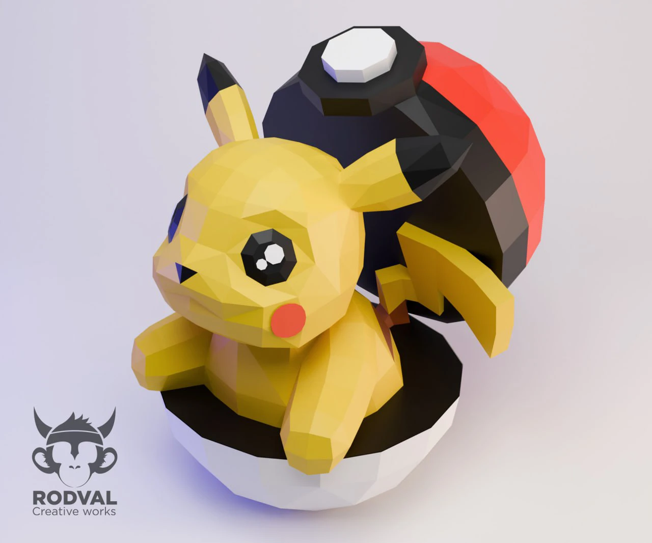 PIKACHU POKEBALL, Pokemon, Papercraft, Template, DIY, Paper, Low Poly ...