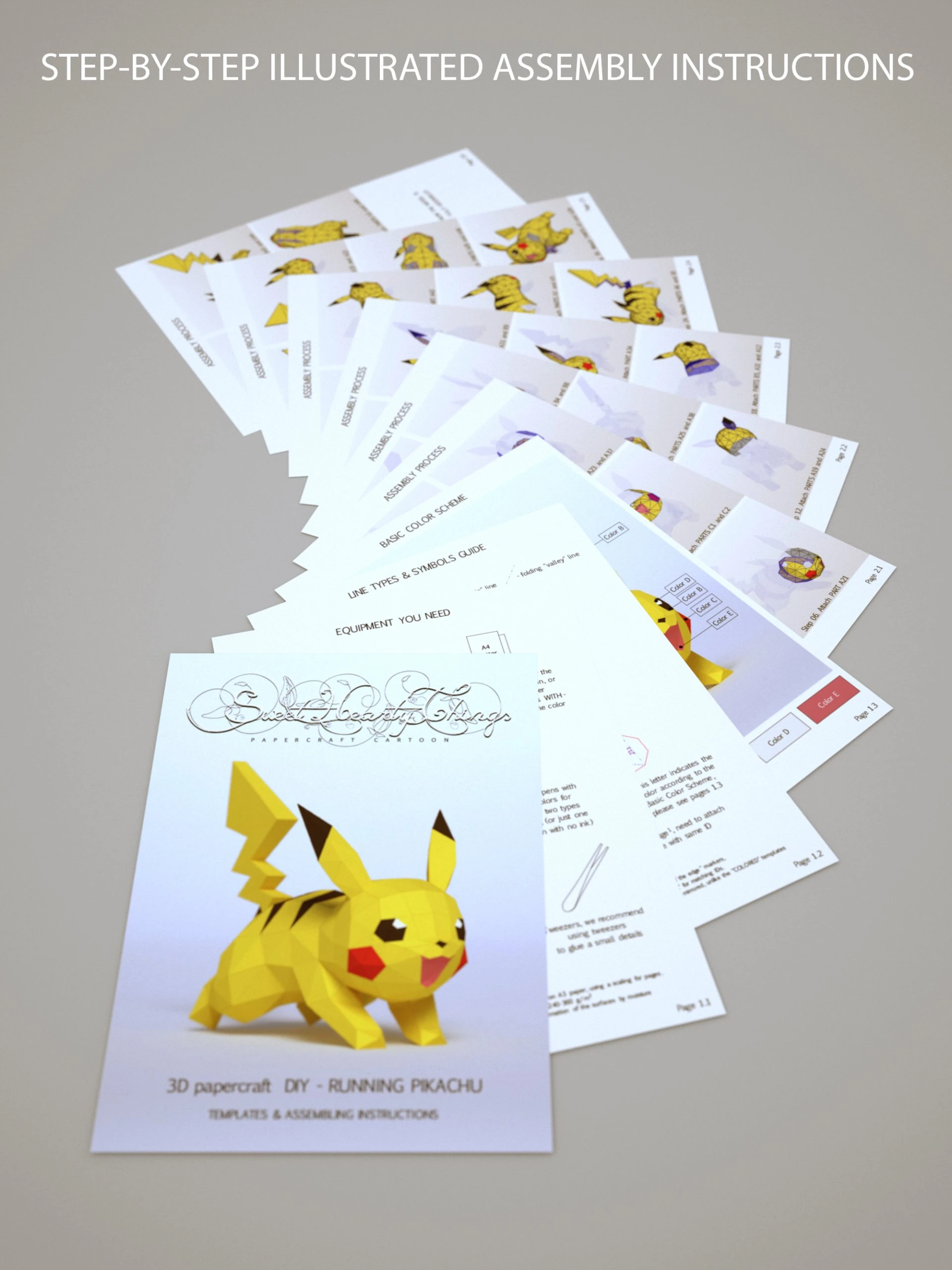 DIY 3d papercraft Pokemon Pikachu Running PDF Templates Low Poly ...