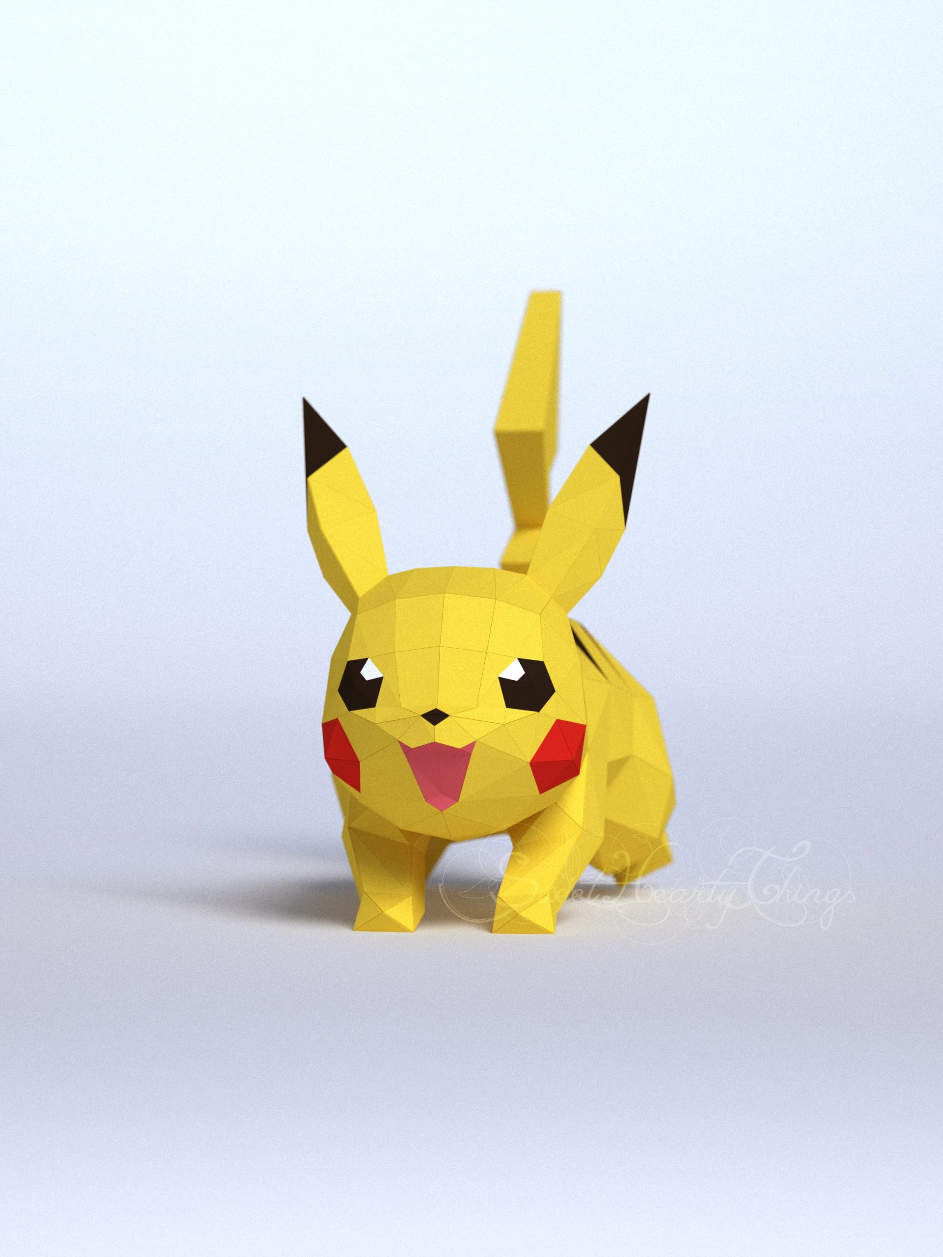 DIY 3d papercraft Pokemon Pikachu Running PDF Templates Low Poly ...