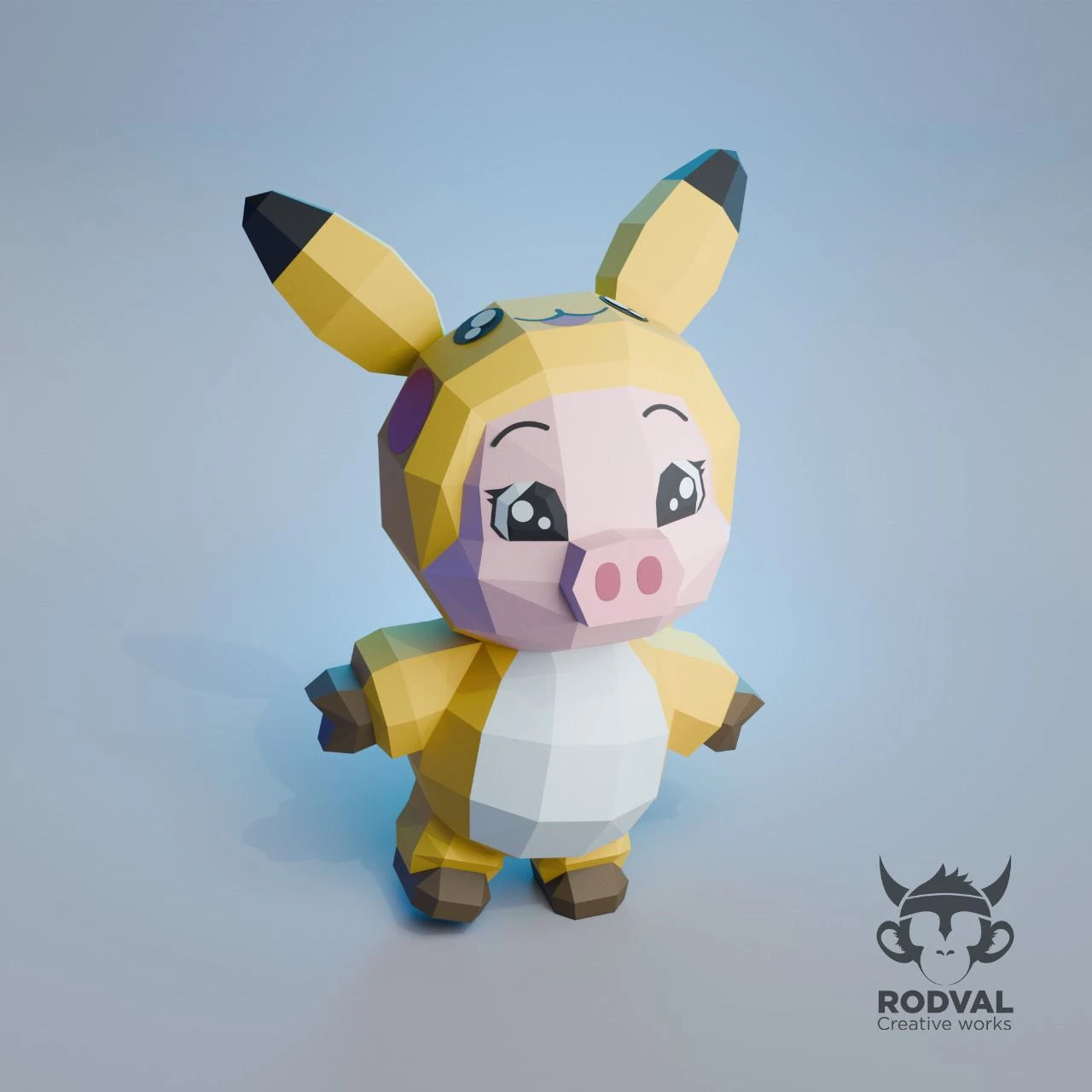 PIKAPIG, Papercraft, Template, DIY, Paper, Low Poly, Cute, Kawaii, 3D ...