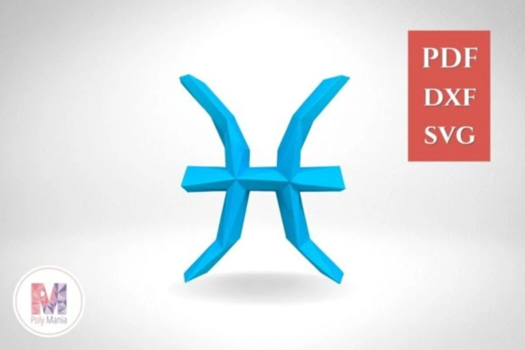 Pisces Papercraft Template: 3D Low Poly Model (PDF, SVG, DXF)