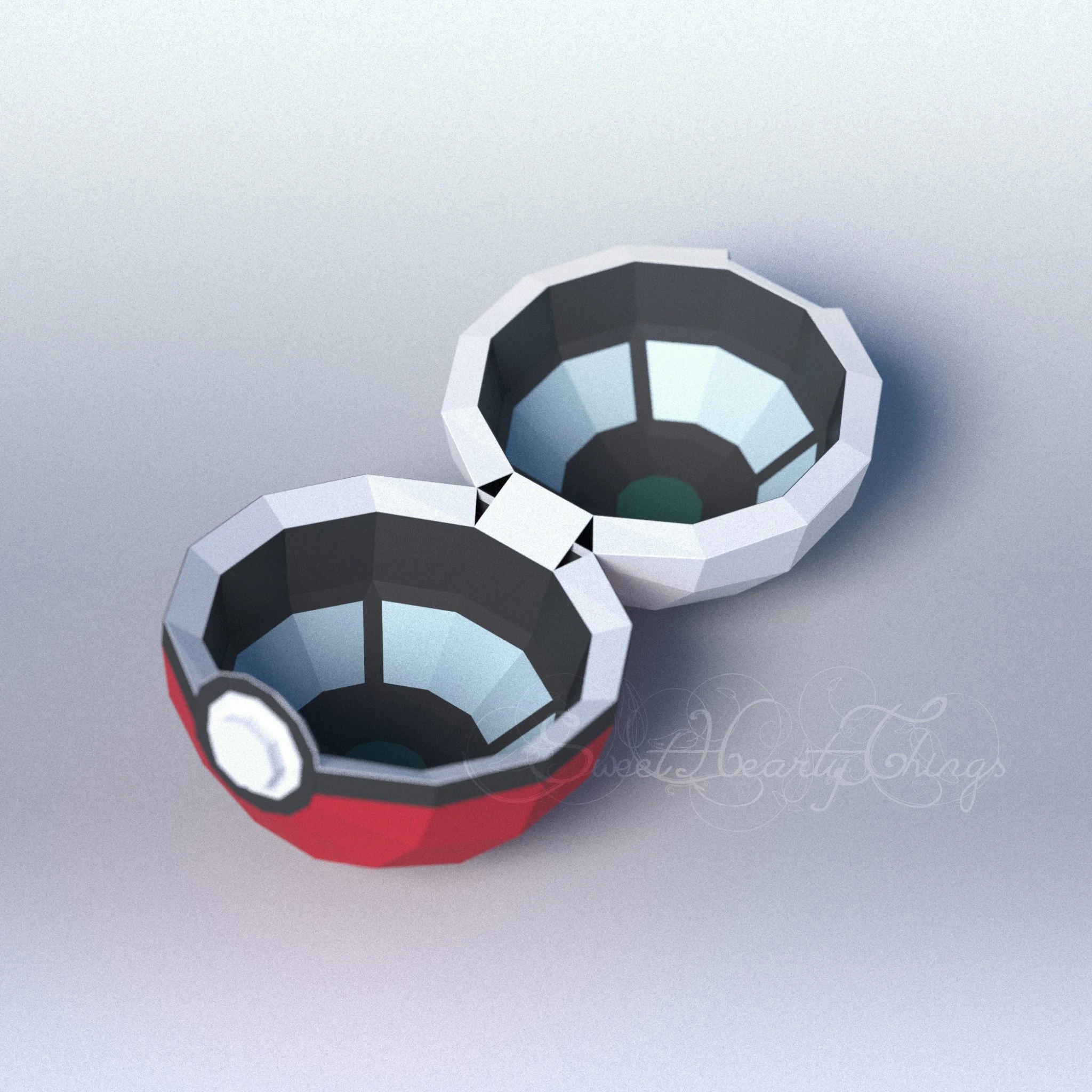 DIY 3d papercraft Pokemon Pokeball PDF Templates Low Poly SweetHeartyThings