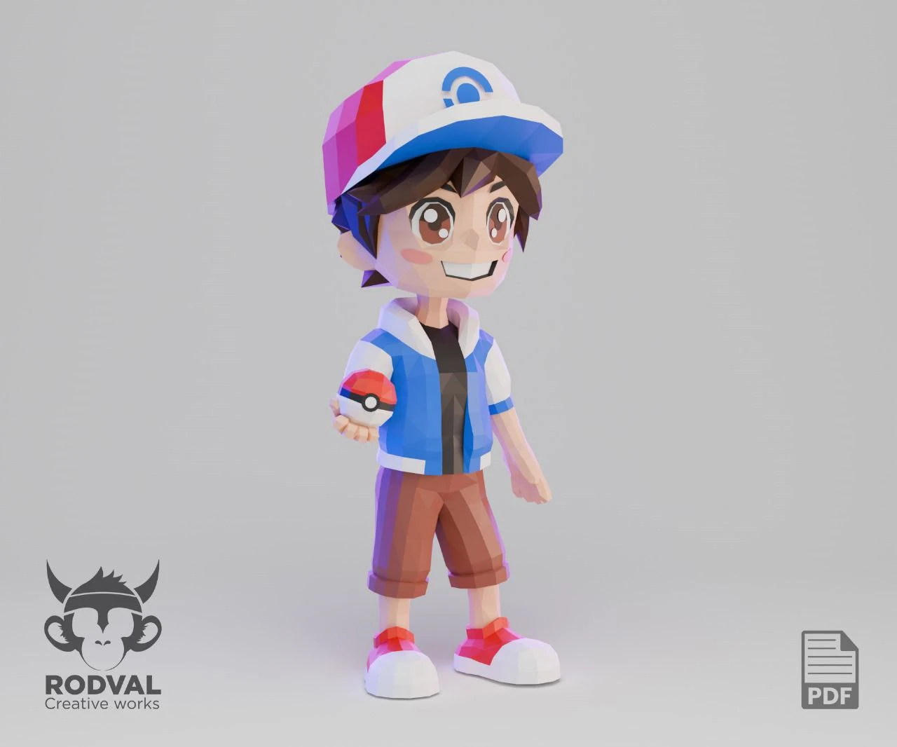 POKEMON TRAINER, ASH KETCHUM, Papercraft, Template, DIY, Paper, Low ...