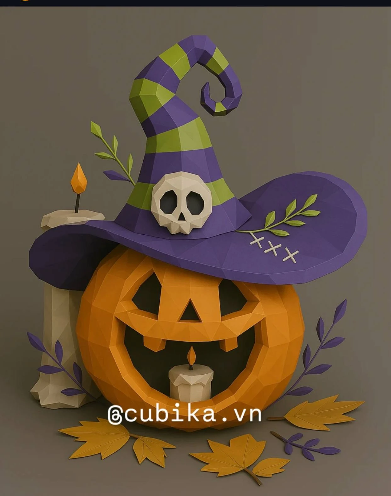 Witch Hat Pumpkin Papercraft Template | DIY 3D Low Poly Carved Pumpkin ...