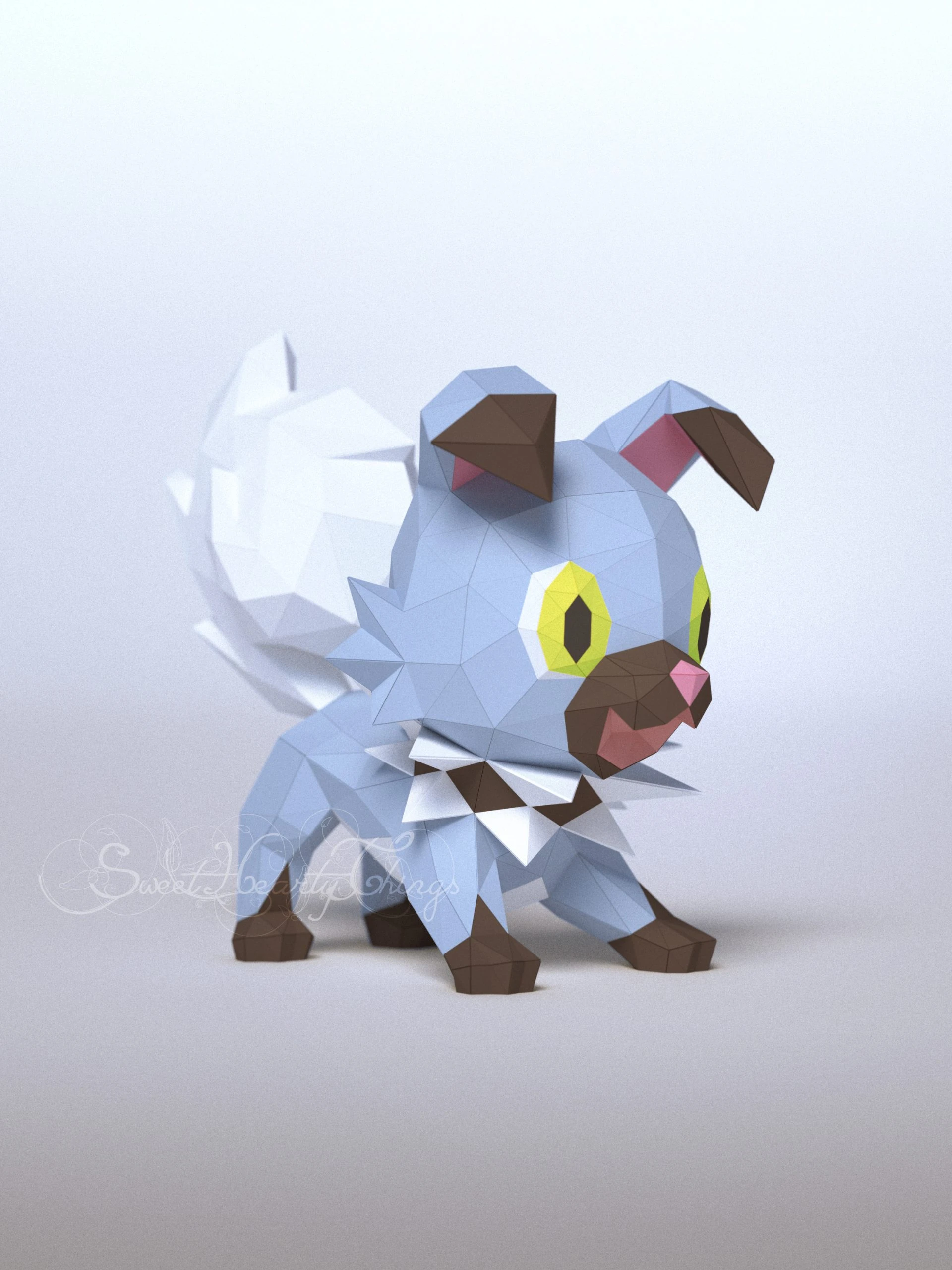 DIY 3d papercraft Pokemon Baby Rocabot PDF Templates Low Poly ...