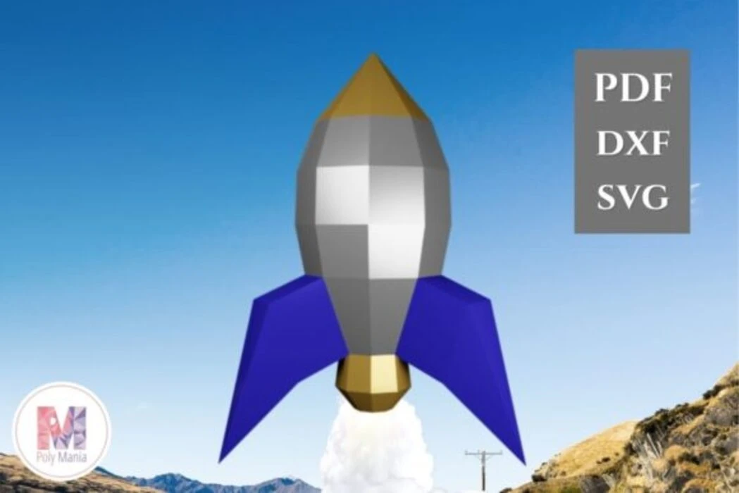 3D Rocket Papercraft Template - Low Poly DIY Space Toy - DXF, SVG, Pdf ...