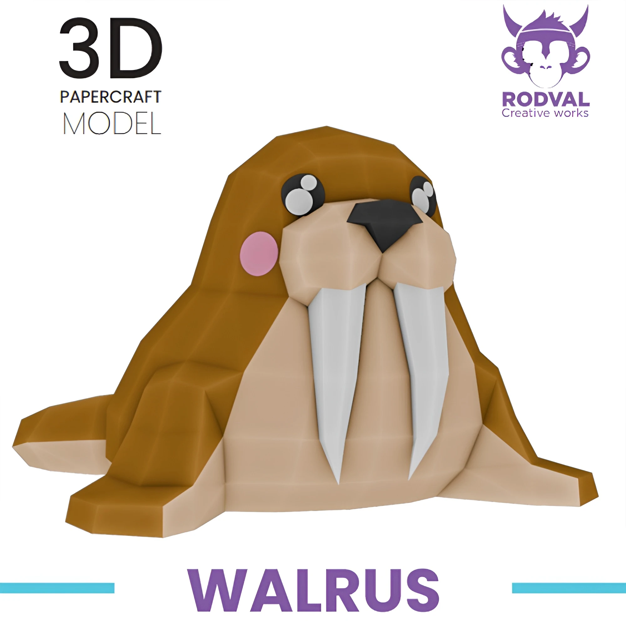 WALRUS, animal, Papercraft, Template, DIY, Paper, Low Poly, Cute ...
