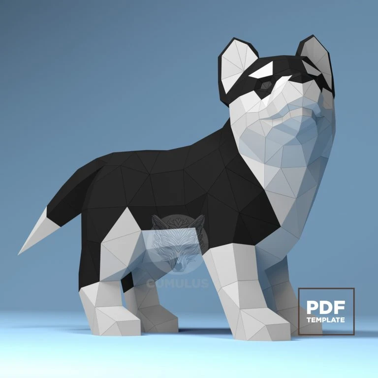 Husky Puppy Papercraft Low Poly Decoration, PDF Template, DIY Paper 3D ...