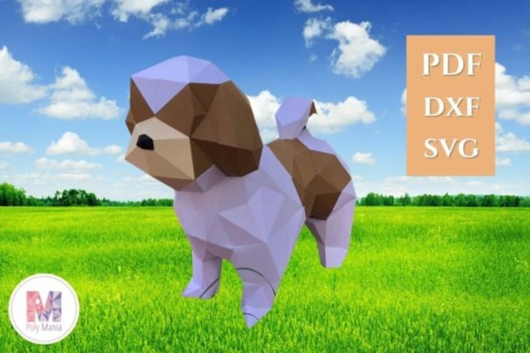 3D Shih Tzu Papercraft Template: Low Poly Dog Model (SVG, DXF, PDF ...
