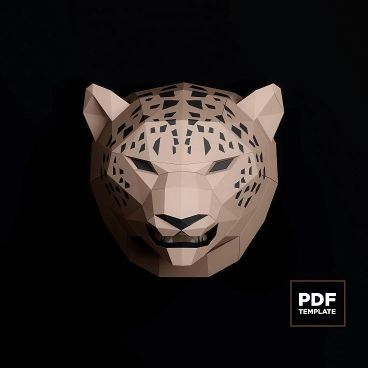 Snow Leopard Head Papercraft Low Poly Decoration, PDF Template, DIY ...