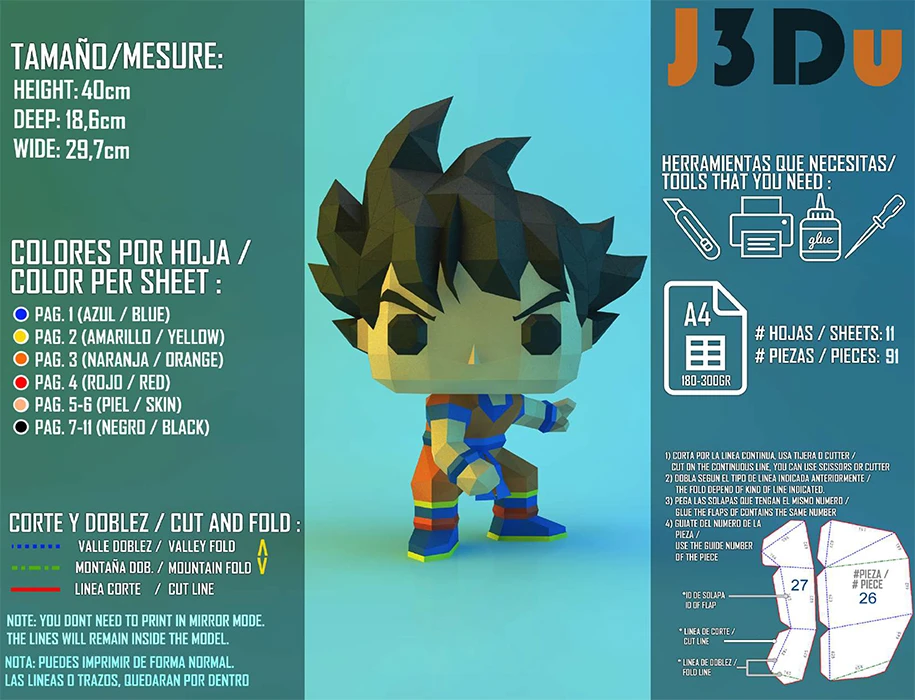 Son Goku Funko - Dragon Ball Papercraft PDF Template For office, Room ...