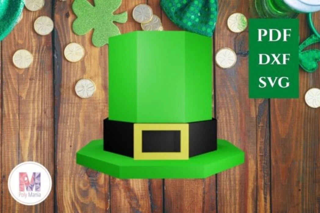 3D St Patrick's Day Leprechaun Hat Papercraft Template (SVG, DXF, PDF ...
