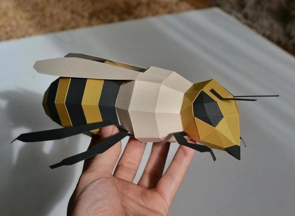 DIY Bee Papercraft Template Low Poly 3D Insect Model Modern Home Decor ...
